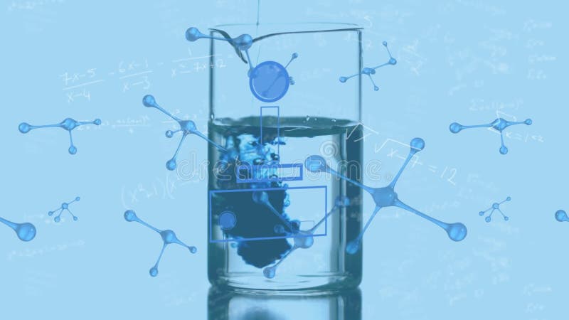 Animation of Blue Molecules Over Chemistry Laboratory Beaker on Blue ...
