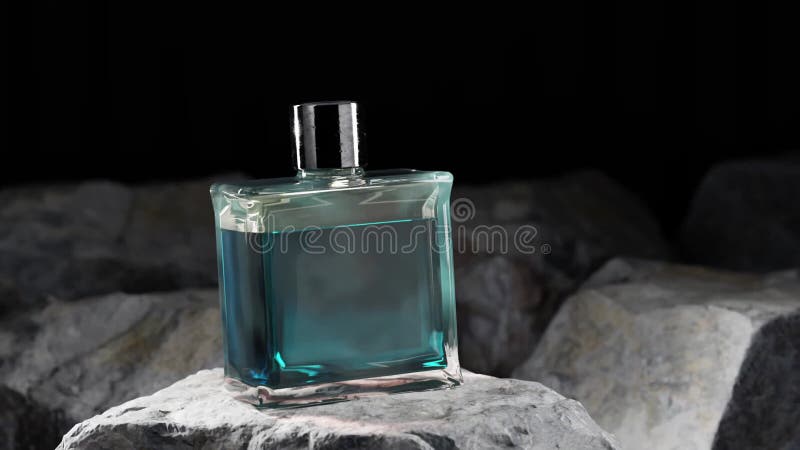 Animation of a Blue Perfume Bottle in a Modern Container Placed on ...