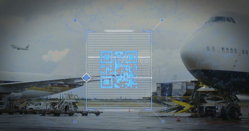 Animation of a Blue QR Code Over an Airplane Taking Off Stock Video ...
