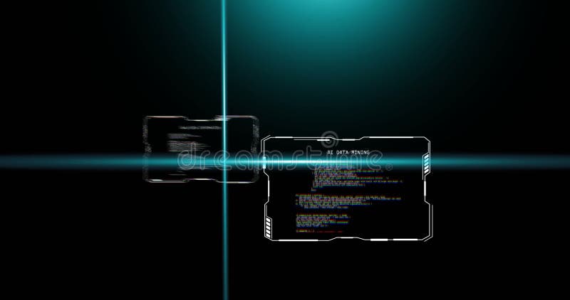 Animation of Blue Scanner Beams Over Text Data Files Processing on Dark ...