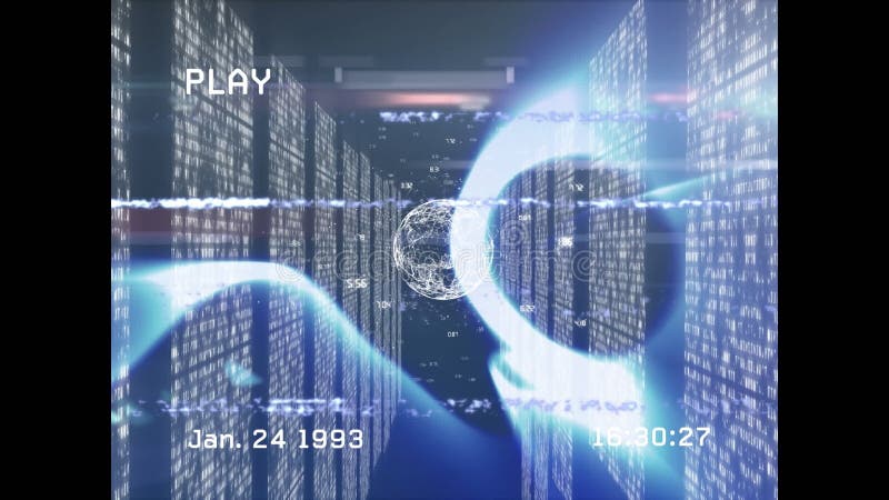 Animation of Blue Trails and Globe Over Server Room Stock Video - Video ...