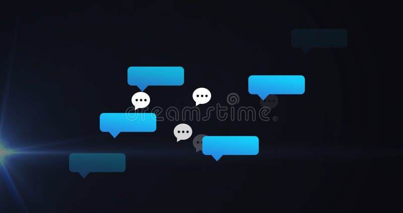 Animation of Blue and White Chat Bubbles Floating on Dark Background ...