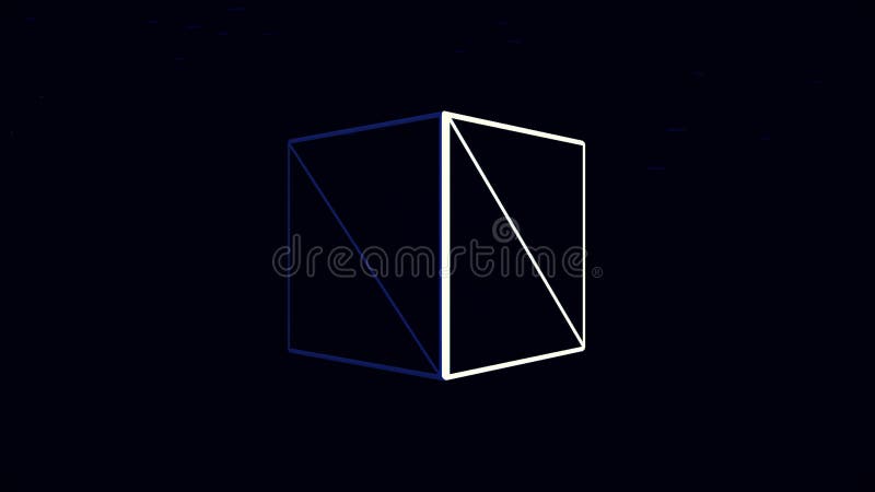 Animation with Blue and White Cube Edges Rotating on Black Background ...