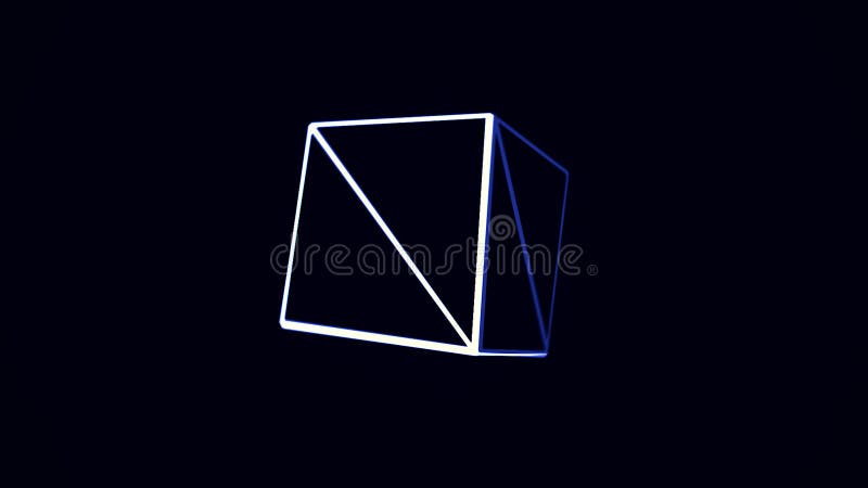 Animation with Blue and White Cube Edges Rotating on Black Background ...