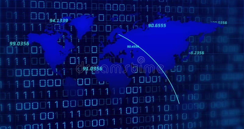 Animation of Blue World Map and Communication Network Over Binary Data Processing on Blue ...