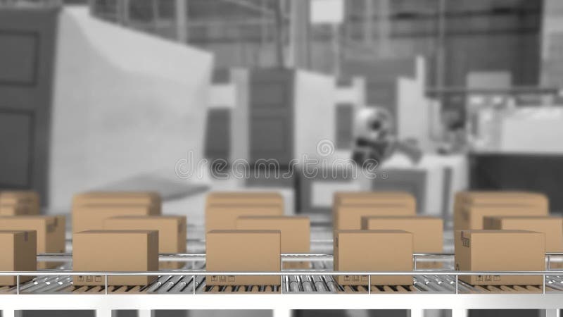 Animation of Boxes on Conveyor Belt Over Warehouse Stock Footage ...