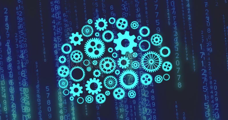 Animation of Brain with Cogs Over Blue Background Stock Footage - Video ...
