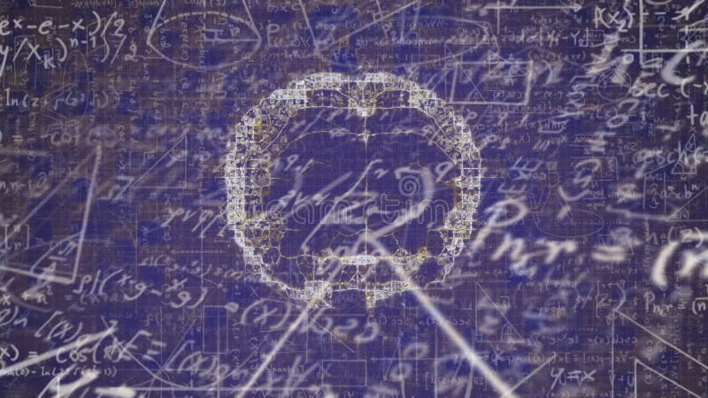 Animation of Brain and Mathematical Equations on Blue Background Stock ...