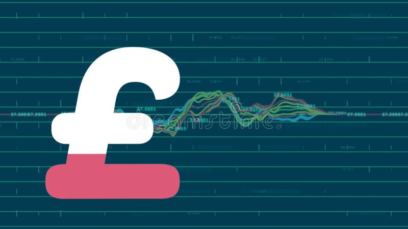 Animation of British Pound Sign Over Financial Data Processing Stock ...