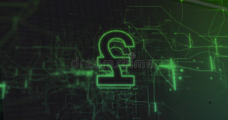 Animation of British Pound Symbol and Data Processing Over Connections ...