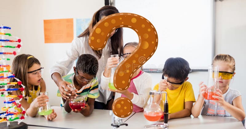 Animation of Brown Question Mark Over Teacher and Diverse Pupils in ...
