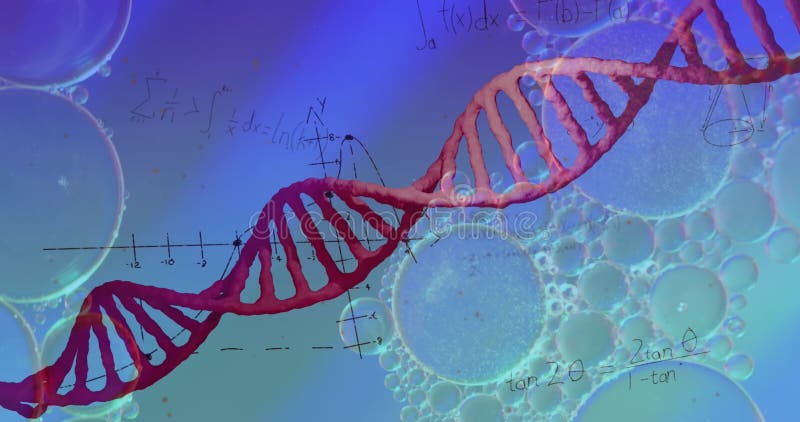 Animation of Bubbles Over Dna Strand and Mathematical Equations on Blue ...