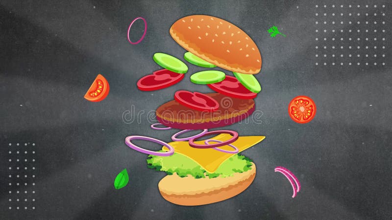 Animation of Burger Pieces are Floating in the Air. Stock Video - Video ...