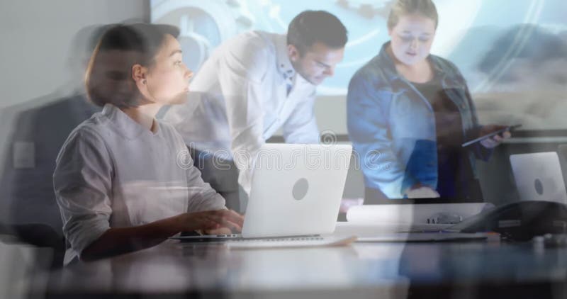 Animation of Busy People Walking Over Diverse Business People in Office ...