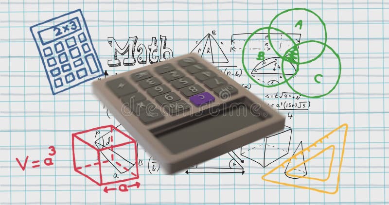 Animation of Calculator Moving and Math Drawings on White Background ...