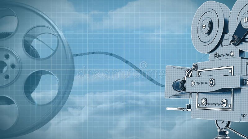 Animation of Camera Rolling with Gird and Clouds on Blue Sky in the ...