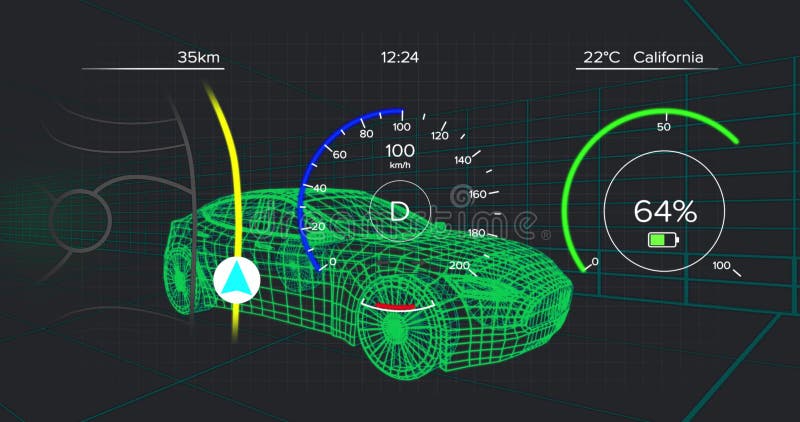 Animation of Car Panel Over Car Drawing Rotating on Black Background ...