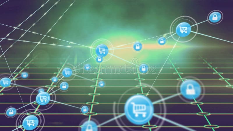 Animation Of Carts Locks Connecting Dots With Programming Language On Grid Interface With Light