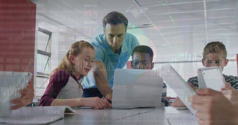 Animation of Caucasian Teacher Teaching Multiracial Students Using ...