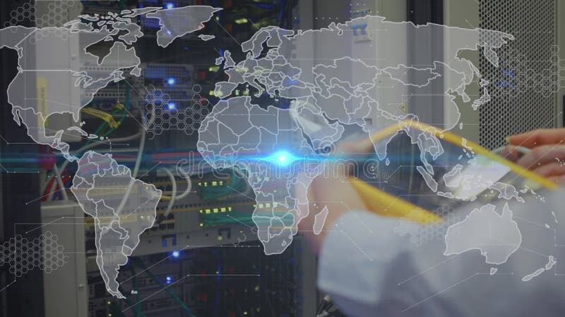 Animation of Caucasion it Engineer Working in Data Center with Light ...