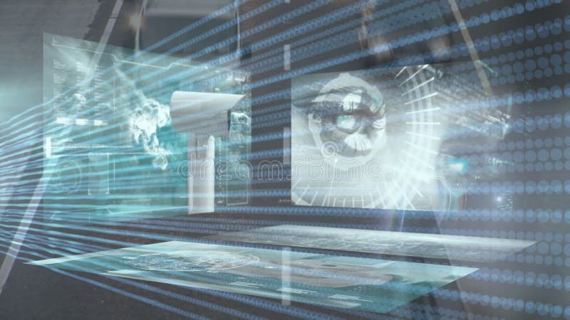 Animation of Cctv Camera and Data Processing on Screens Over Road ...