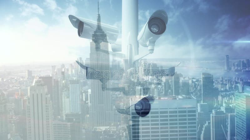 Animation of Cctv Cameras and Data Processing Over City Stock Footage ...