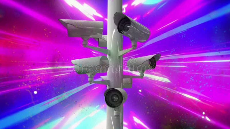 Animation of Cctv Cameras Over Multi Coloured Background Stock Footage ...
