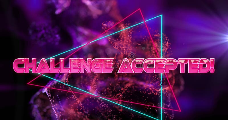 Animation of Challenge Accepted Text Over Neon Shapes on Dark ...