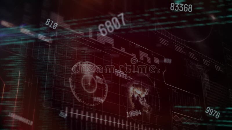 Animation of Changing Numbers and Computer Language Over Radar, Globe and Loading Bars Stock ...