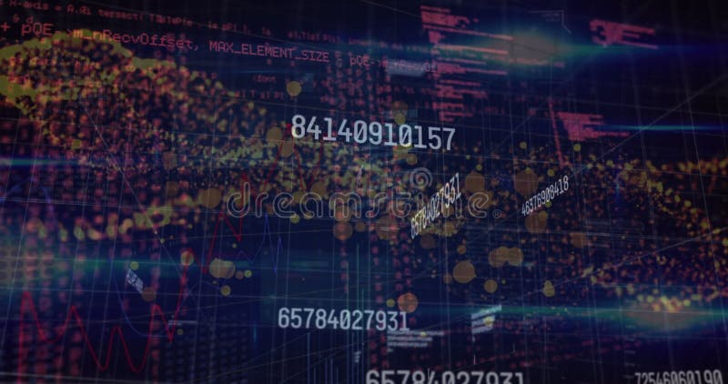 Animation of Changing Numbers and Digital Wave Over Data Processing ...
