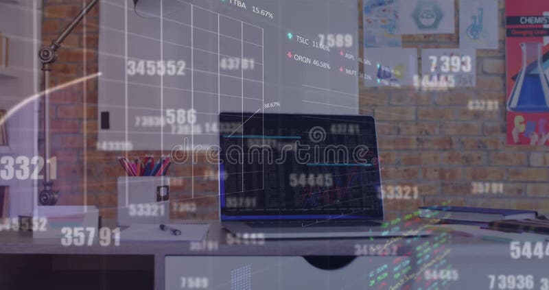 Animation of Changing Numbers, Graph, Trading Boards Over Laptop on ...