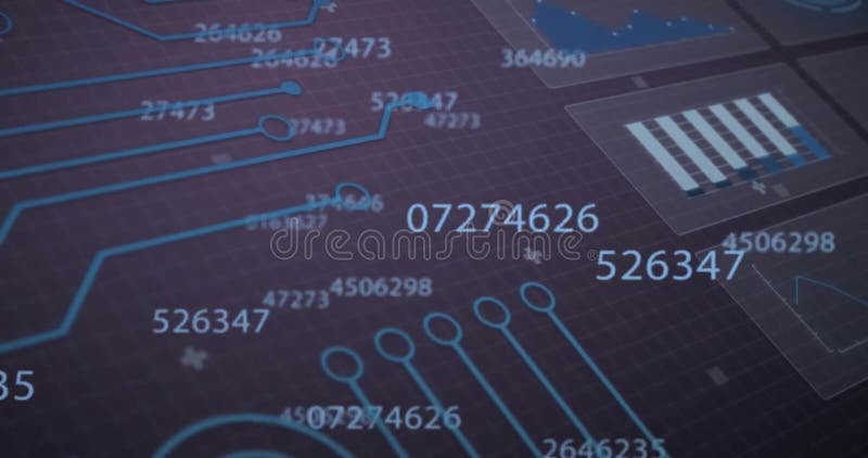 Animation of Changing Numbers, Graphs and Circuit Board Pattern Over Abstract Background Stock ...