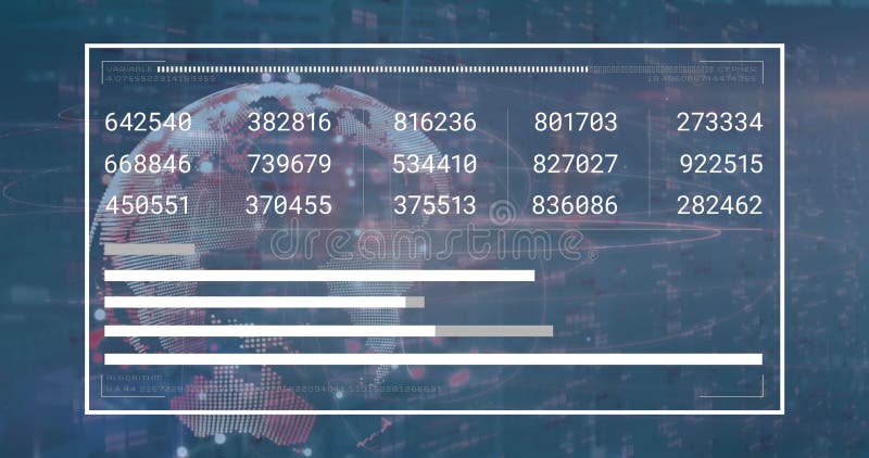 Animation of Changing Numbers, Graphs, Loading Bar Over Bars and Rotating Globe Stock Footage ...