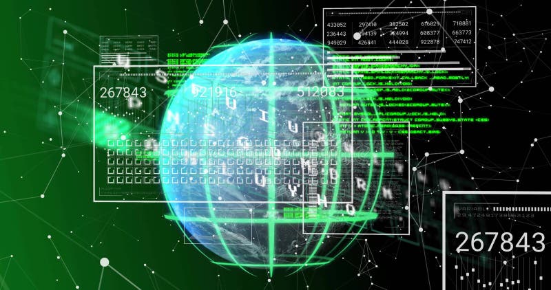 Animation of Changing Numbers, Graphs, Loading Bars and Connected Dots Over Globe Stock Footage ...