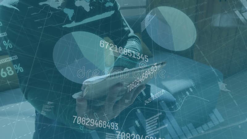 Animation of Changing Numbers, Infographic Interface, Caucasian Man ...