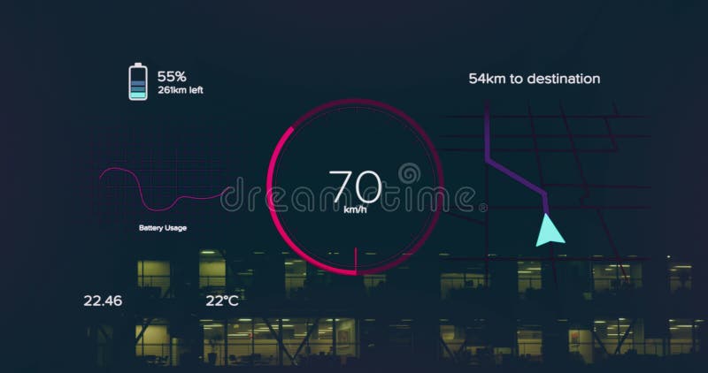 Animation of Changing Numbers in Loading Circle, Battery Icon and Navigation Pattern Over ...
