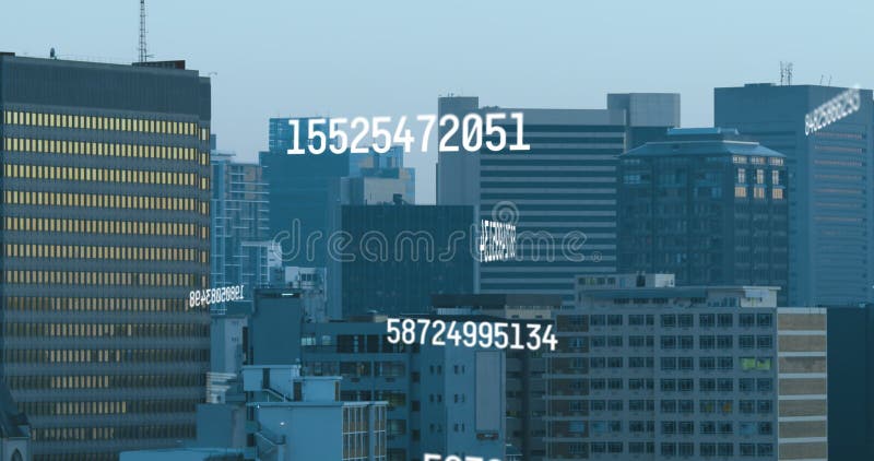 Animation of Changing Numbers Over Aerial View of Modern Buildings in ...