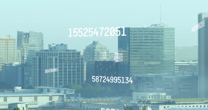 Animation of Changing Numbers Over Buildings Against Clear Sky Stock ...