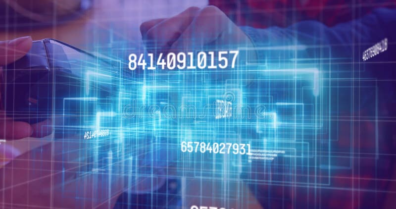 Animation of Changing Numbers Over Hands of Caucasian Man Using Payment ...