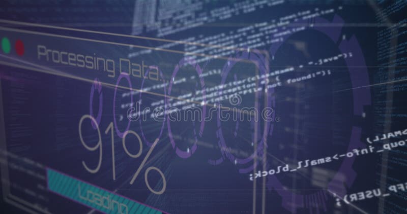 Animation of Changing Numbers, Texts and Loading Bars Over Computer Language Against Circles ...