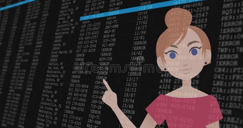Animation of Character Pointing at School Data Screen with Error ...