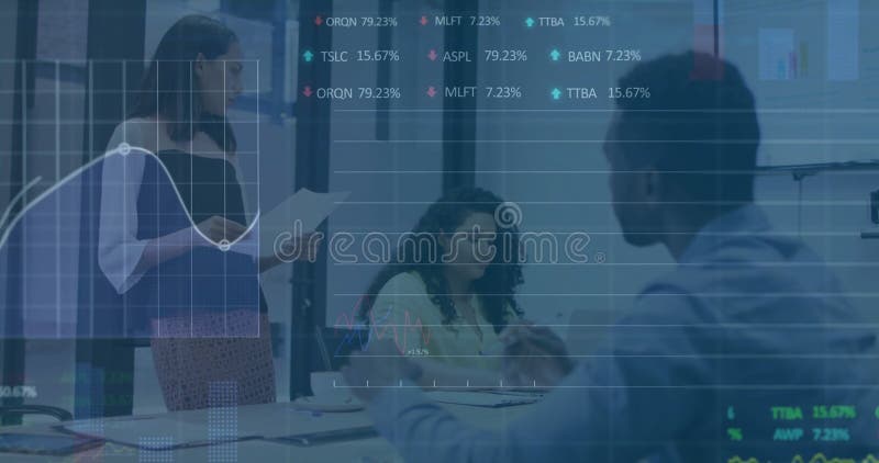 Animation of Charts and Data Processing Over Diverse Colleagues Talking ...