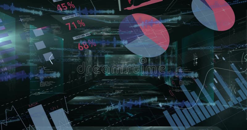 Animation Of Charts And Graphs Processing Data On Multiple Interface