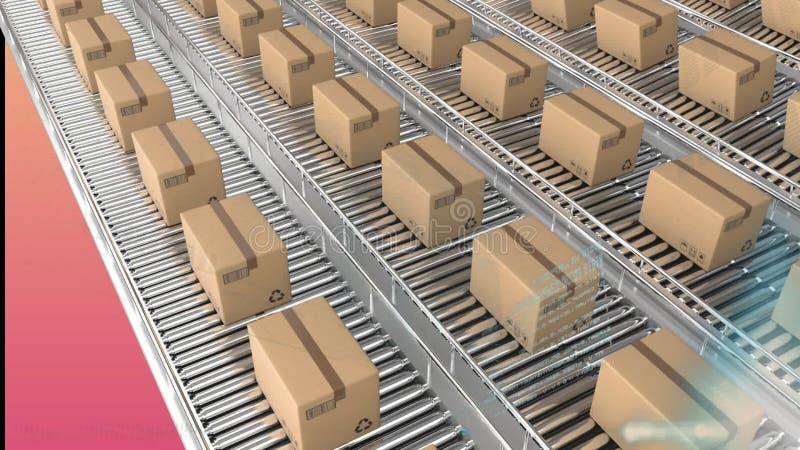Animation of Charts and Processing Data Over Boxes Moving on a Warehouse Conveyor Belts Stock ...