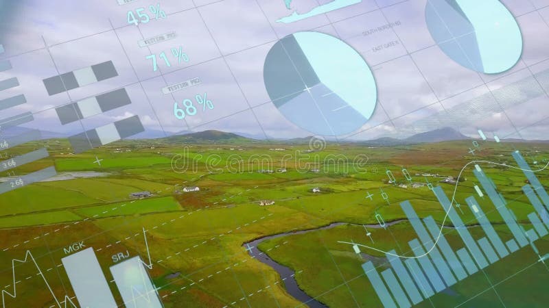 Animation of Charts Processing Data Over Green Fields in Rural ...