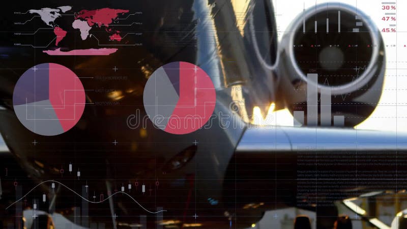 Animation of Charts Processing Data Over Jet Plane on Runway Stock ...