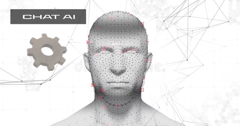 Animation of Chat Ai Text and Cog Over Digital Human with Connections ...