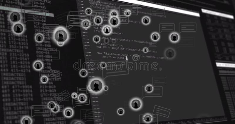 Animation of Chat Bubbles and Silhouettes Over Computer Code in School ...