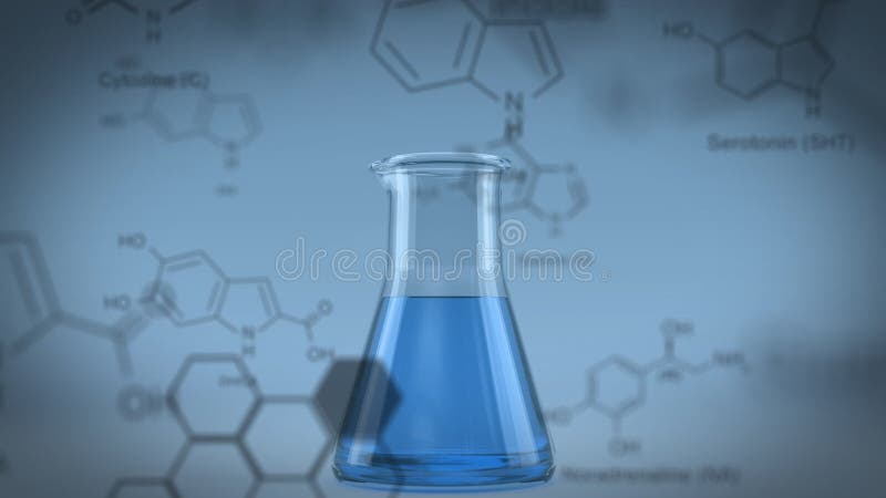 Animation of Chemical Compound Structures Against Laboratory Beaker ...