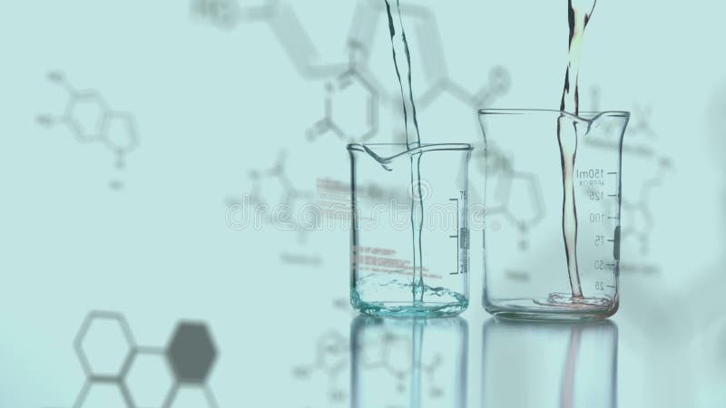 Animation of Chemical Formula and Data Processing Over Beakers with ...